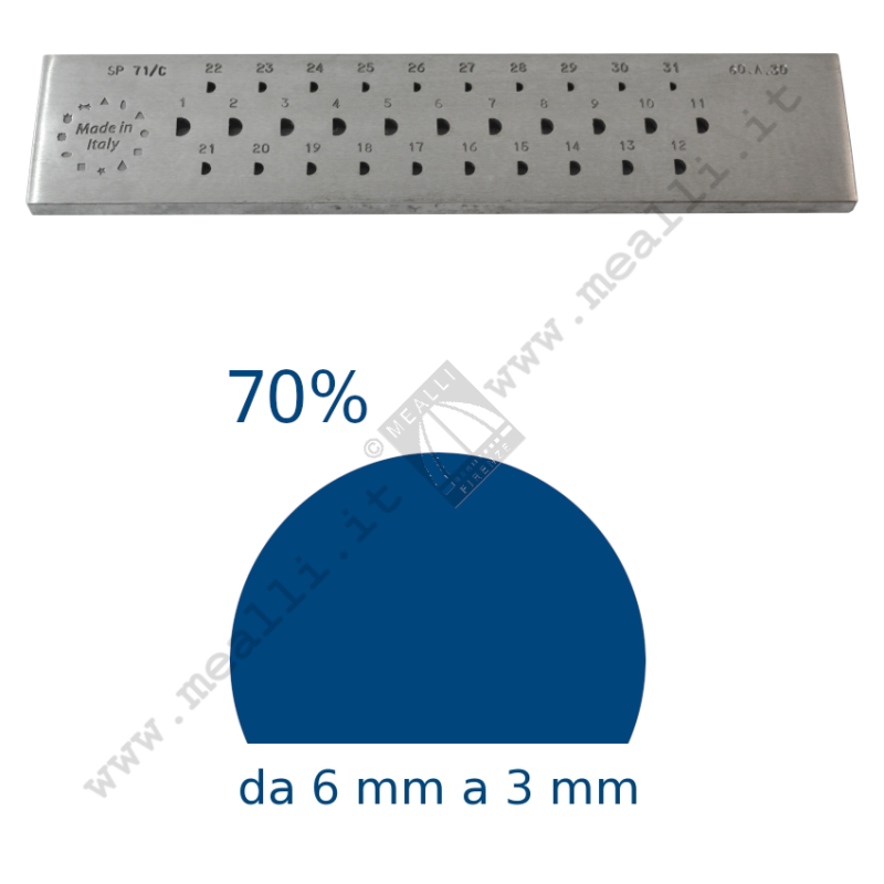 Half round Steel drawplate 70% from 6 to 3 mm