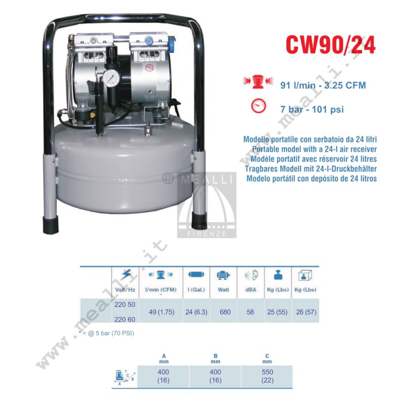 Oil less silent compressor CW90/24